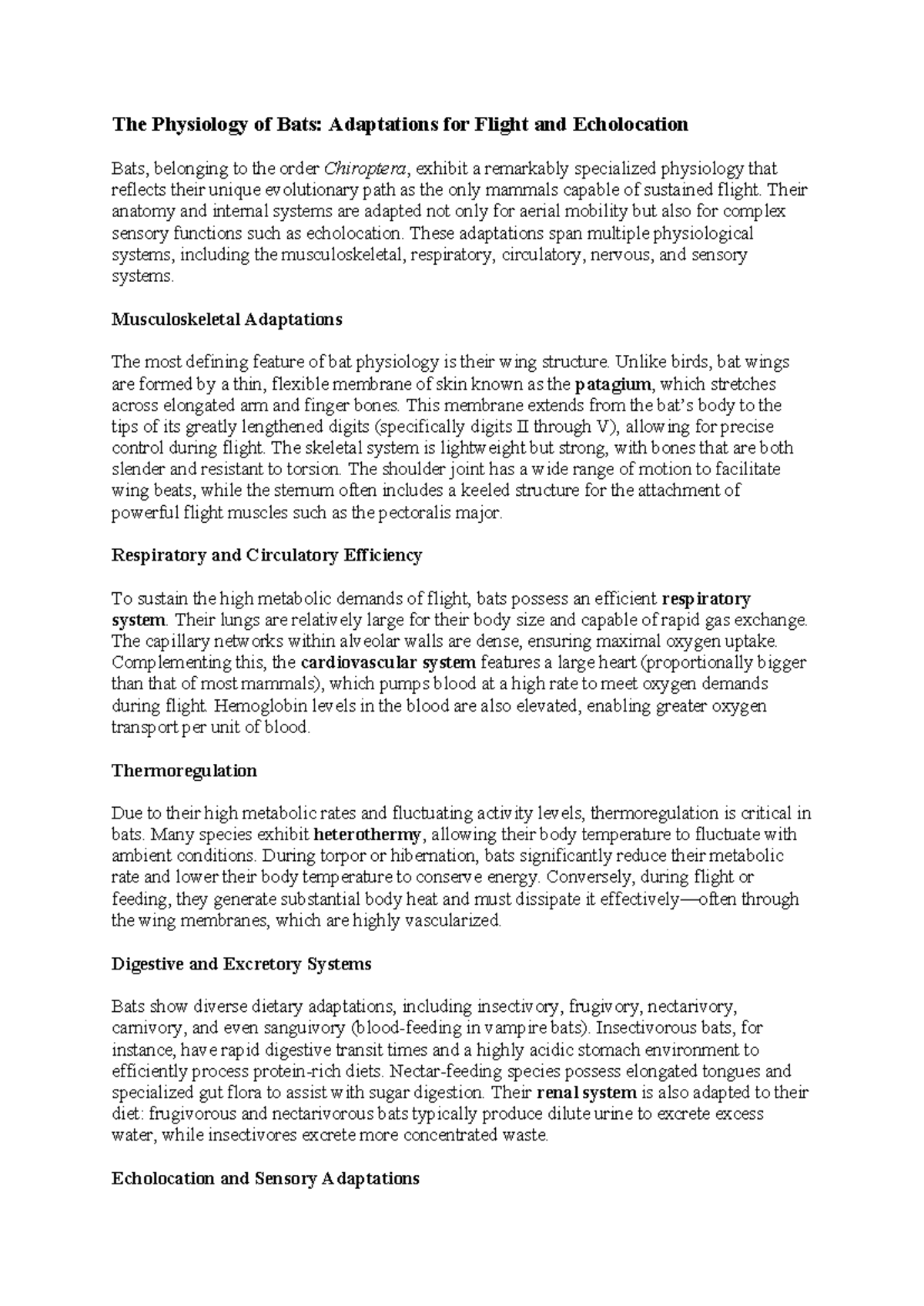 The Physiology of Bats: Flight & Echolocation Adaptations (BIO 101 ...