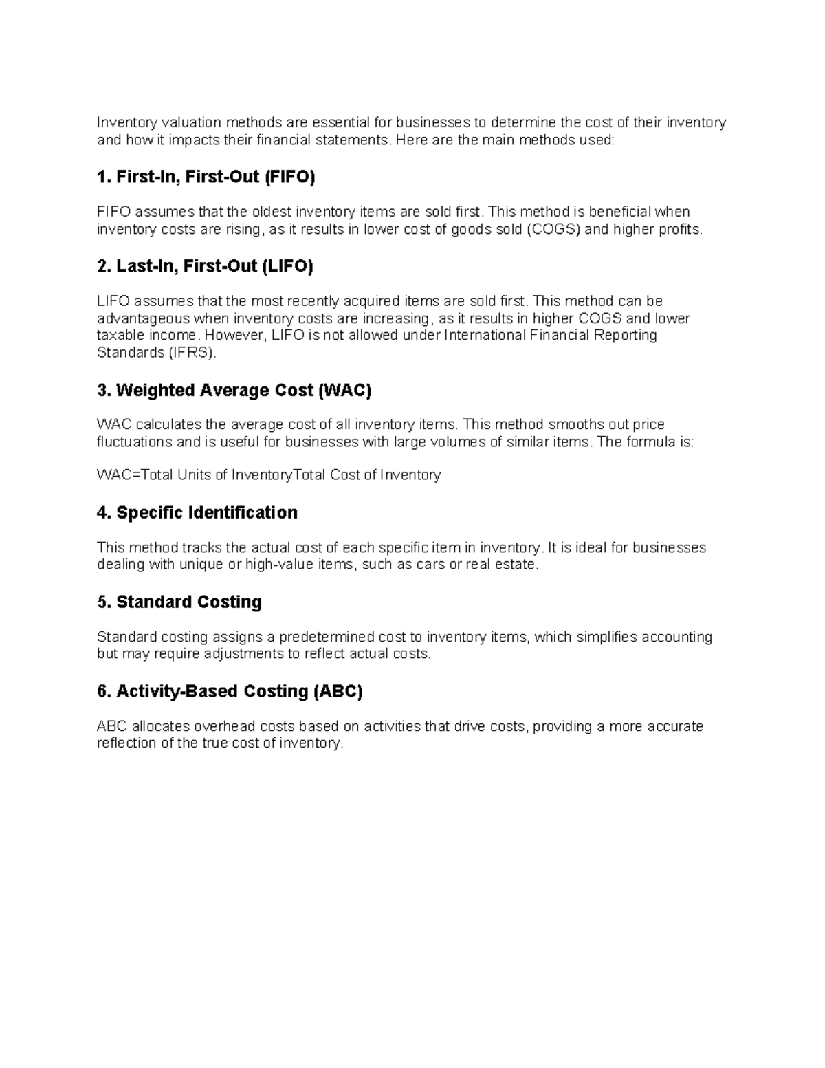 Inventory Valuation Methods: Essential Techniques and Impacts - Studocu