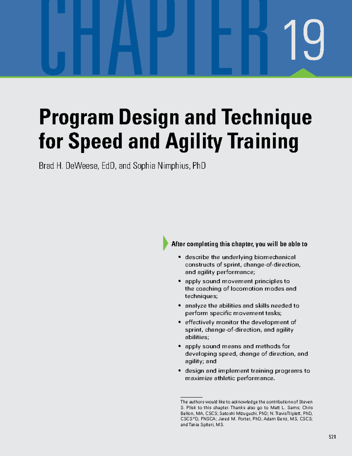 CHAPTER 19 Program Design & Techniques for Speed & Agility Training ...