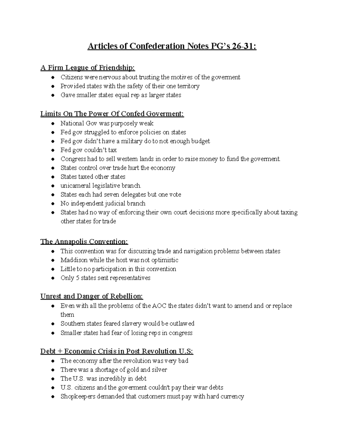 Articles of Confederation Notes (AOC): Key Weaknesses & Events Analysis ...