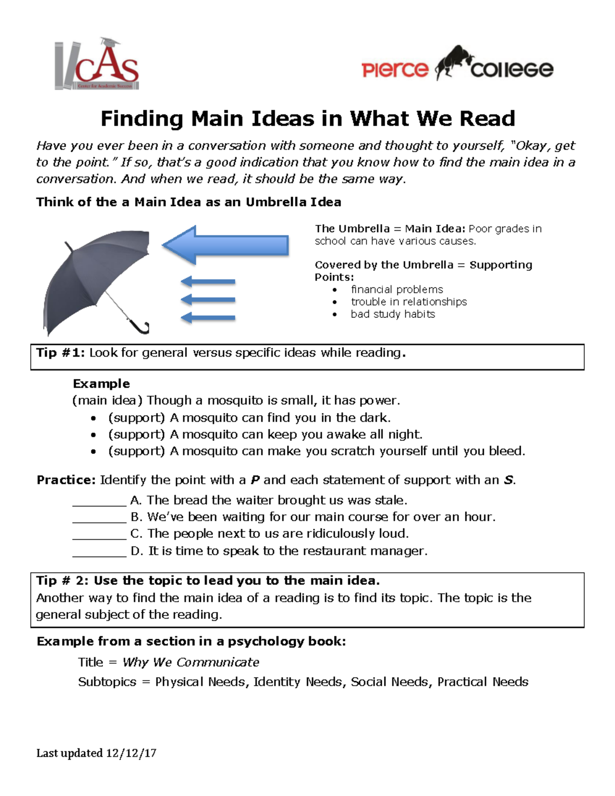 Finding Main Ideas in Reading: Tips and Practice Exercises - Studocu