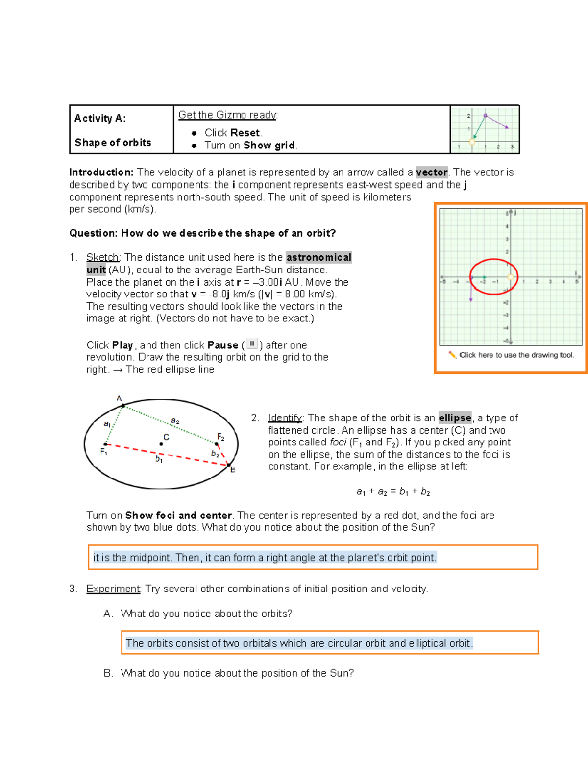 Student Exploration: Orbital Motion & Kepler's Laws - Activity A - Studocu
