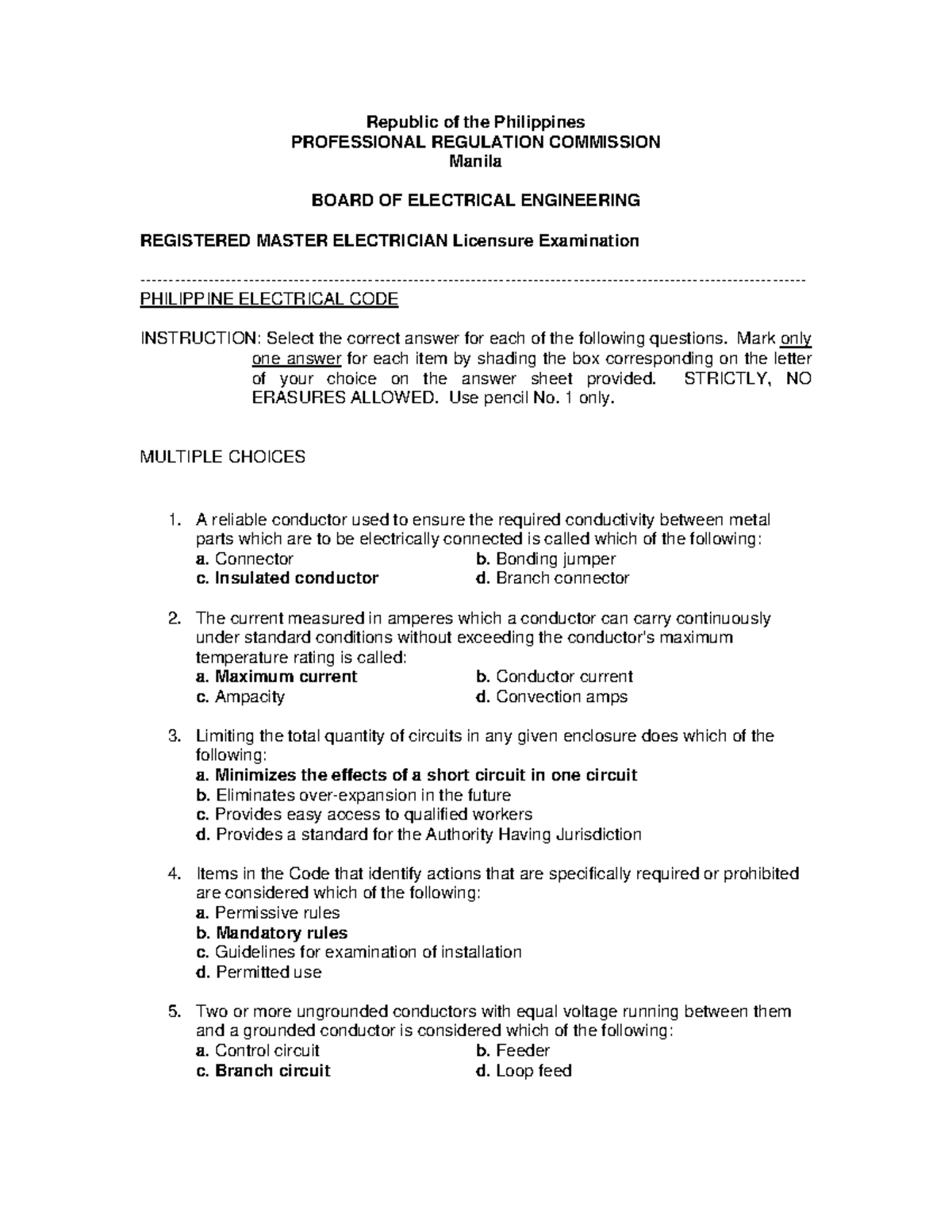PEC - Board-3 - Registered Master Electrician Review Questions - Studocu