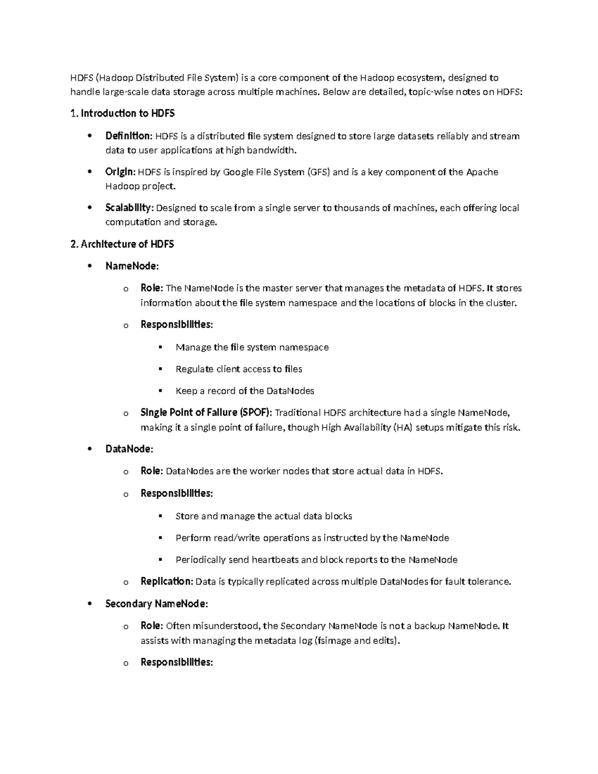 HDFS Comprehensive Notes: Architecture, Operations & Use Cases - CS101 ...