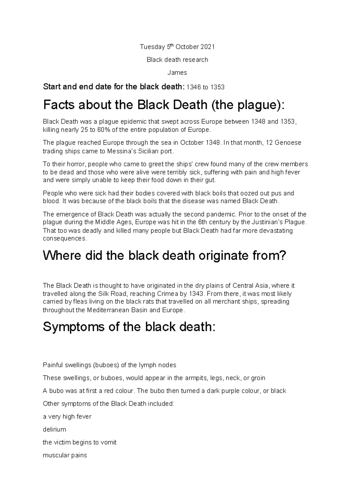 Black Death Research: Key Facts and Timeline (1346-1353) - Studocu