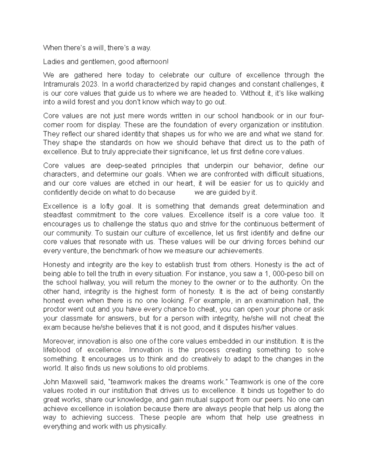 Oration for the Literary Musical Competition at UM 2023 - Studocu