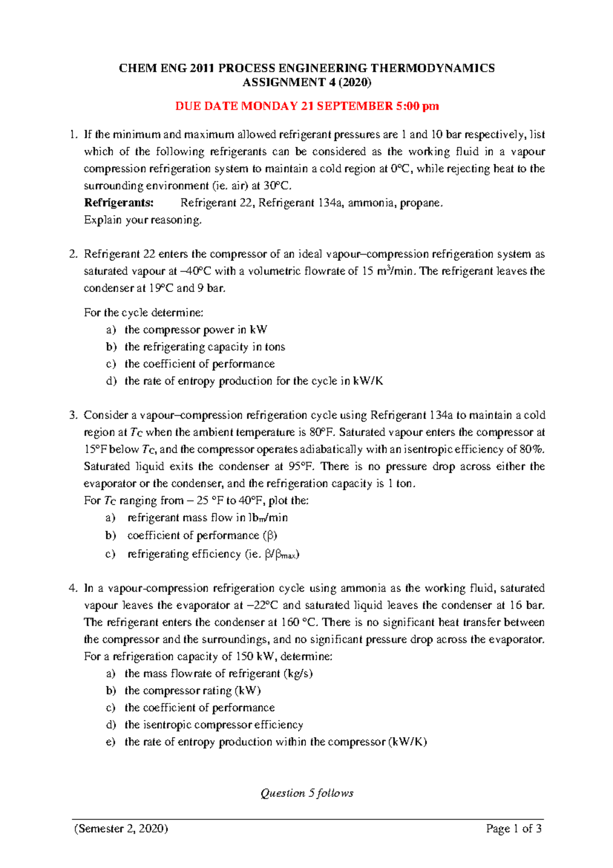 Thermo Tut#4 2020 - Tutorial Questions - (Semester 2, 2020) Page 1 of 3 ...