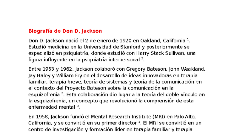 Biografía de Don D. Jackson y su Impacto en la Terapia Familiar - Studocu