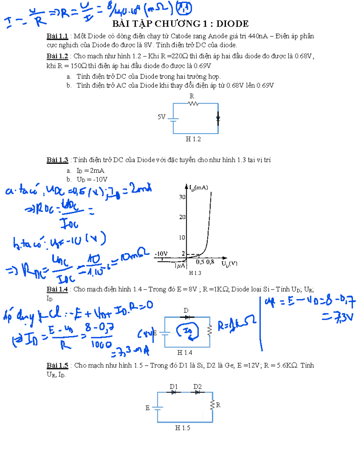 BÀI TẬP CHƯƠNG 1: TÍNH TOÁN ĐIỆN TRỞ CỦA DIODE - Studocu