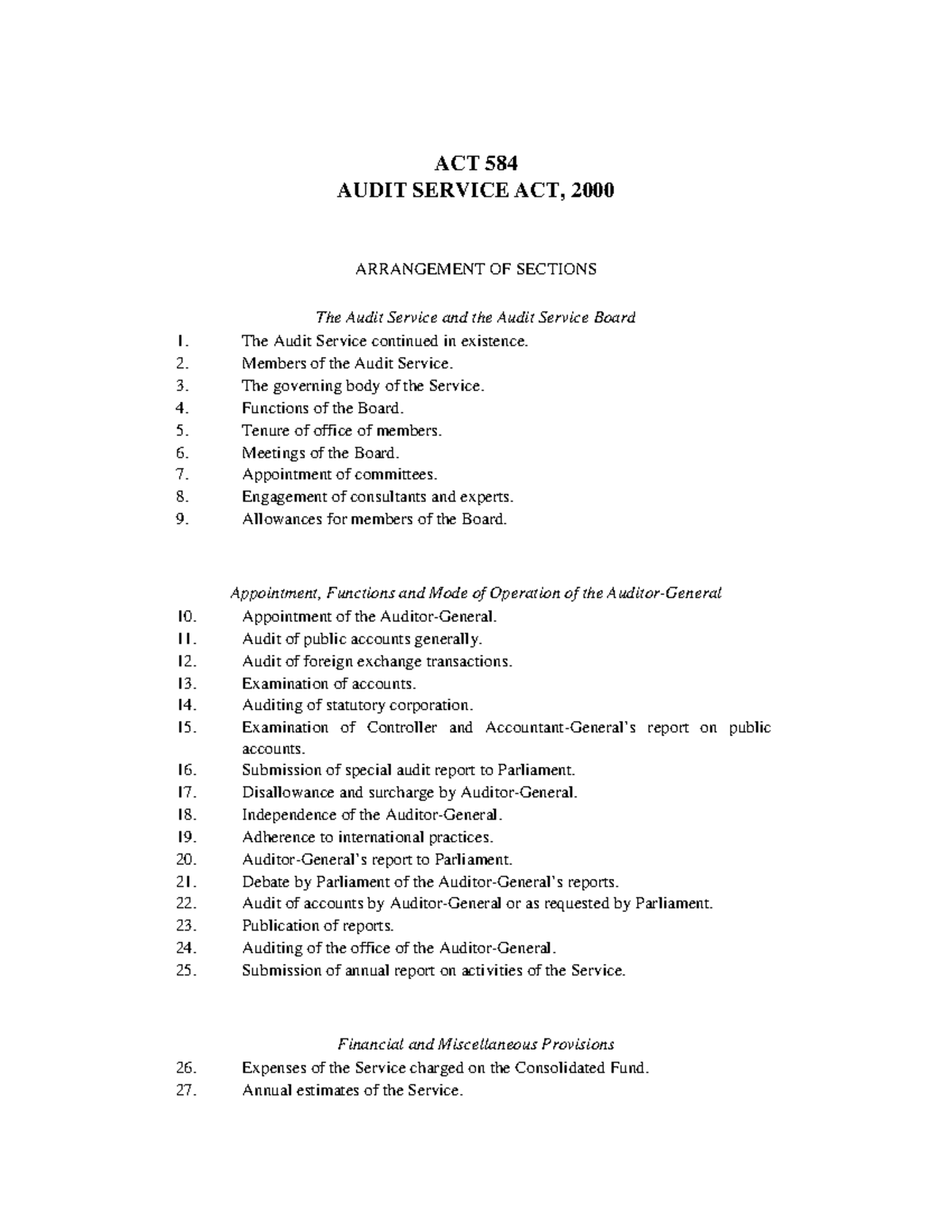 ACT 584: Audit Service Act - Comprehensive Overview and Provisions ...