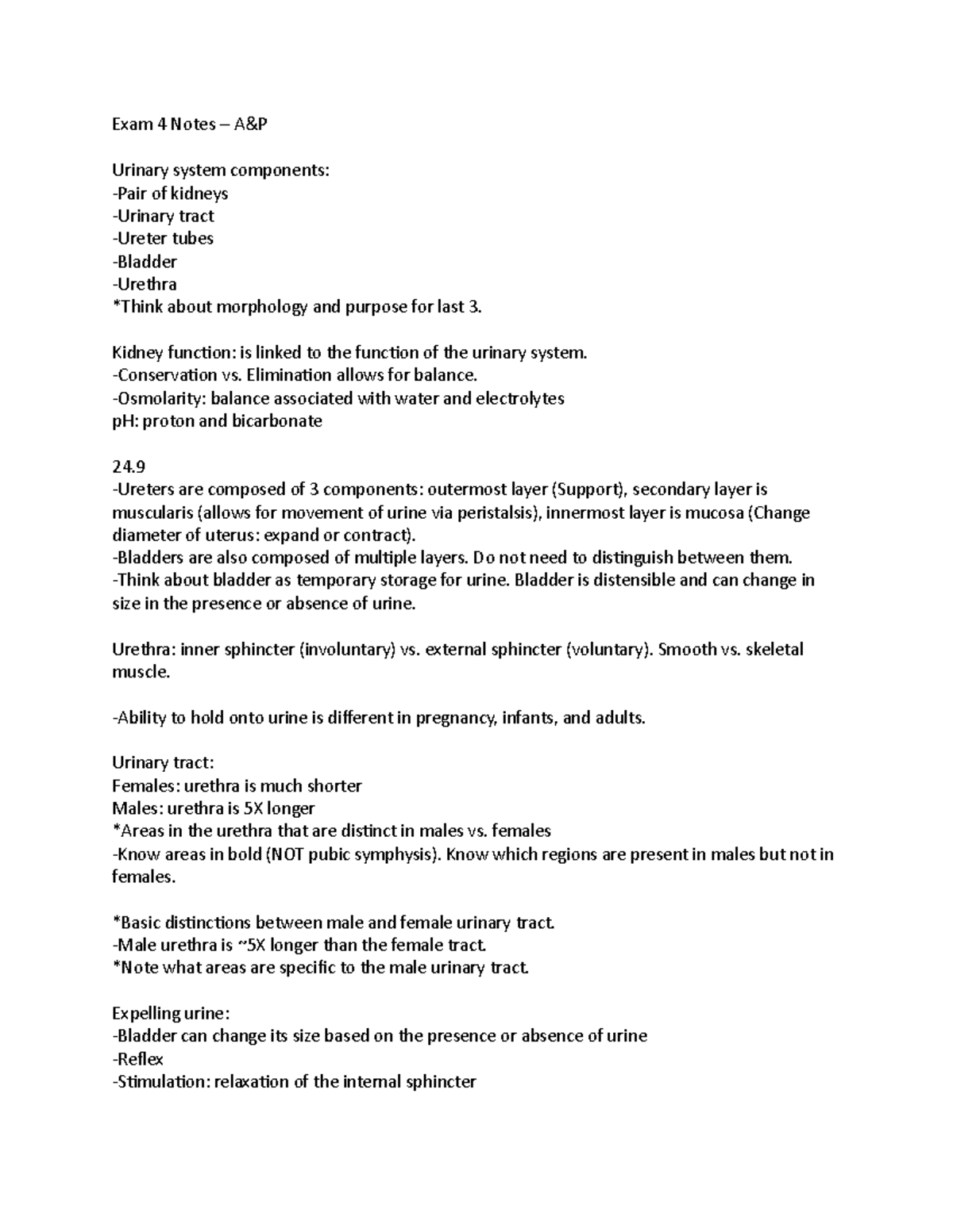 A&P - Exam 4 Notes - Exam 4 Notes – A&P Urinary system components ...