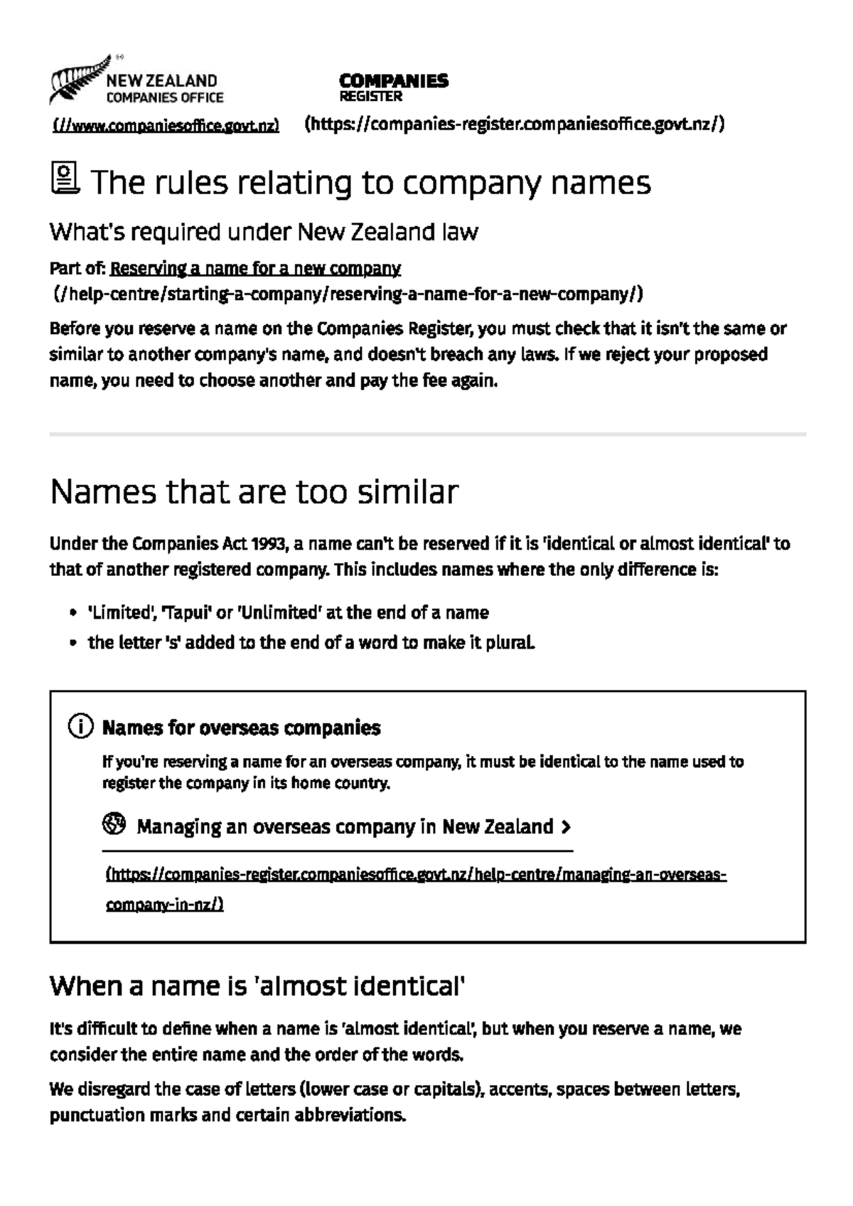 TM COMPANIES OFFICE REGISTER: Rules for Reserving Company Names - Studocu