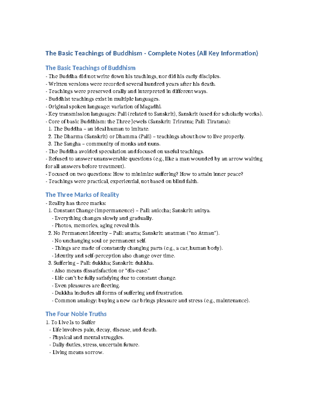 Buddhism 101: Complete Notes on Basic Teachings and Key Concepts - Studocu
