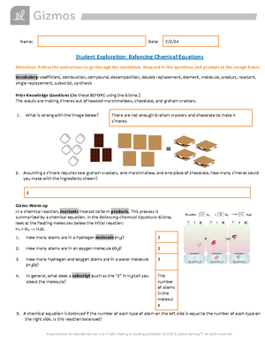 Molecule Builder Gizmo - Name: Date: 22/01/ Student Exploration ...