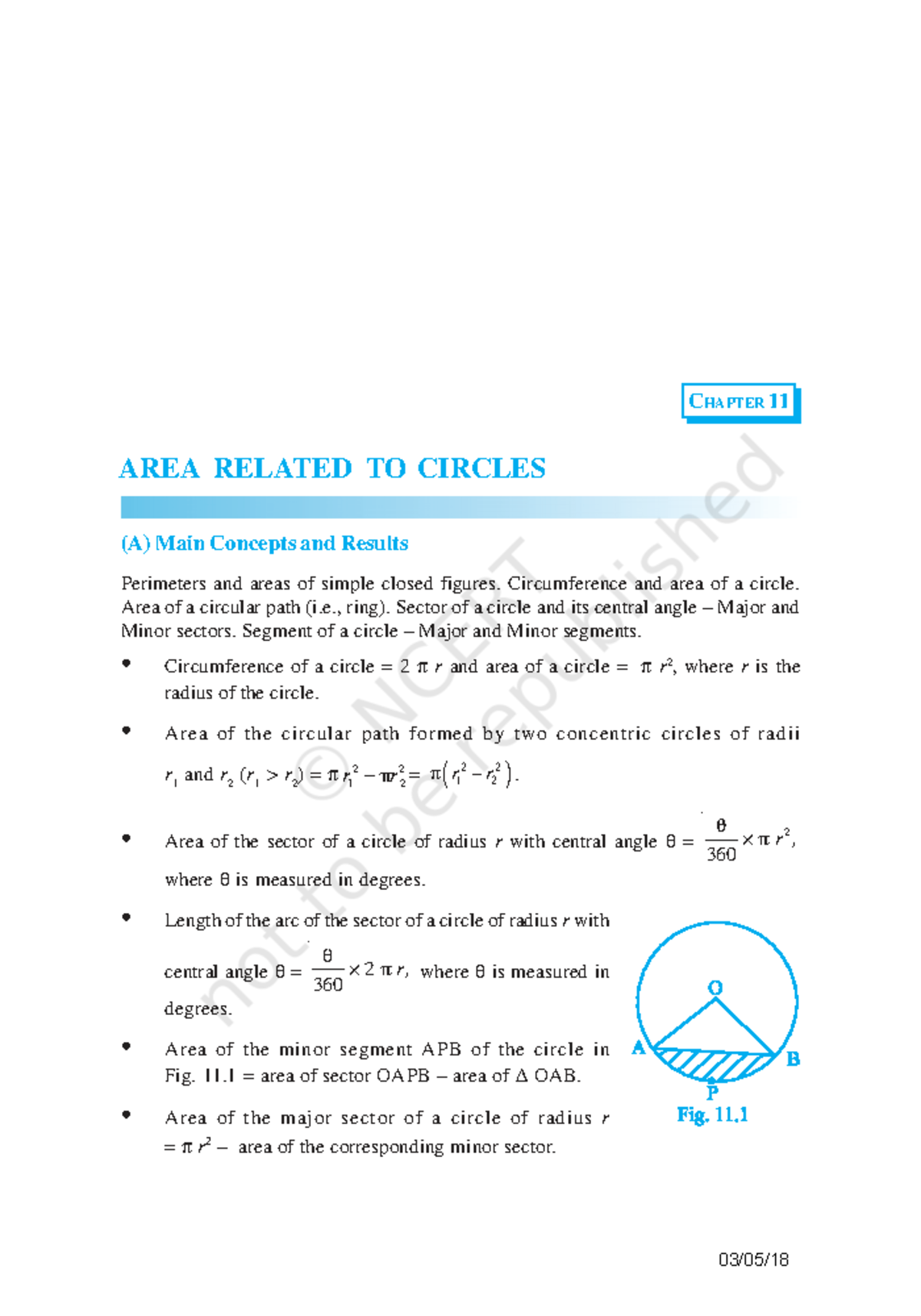 CHAPTER 11: AREA RELATED TO CIRCLES - Key Concepts & Problems - Studocu