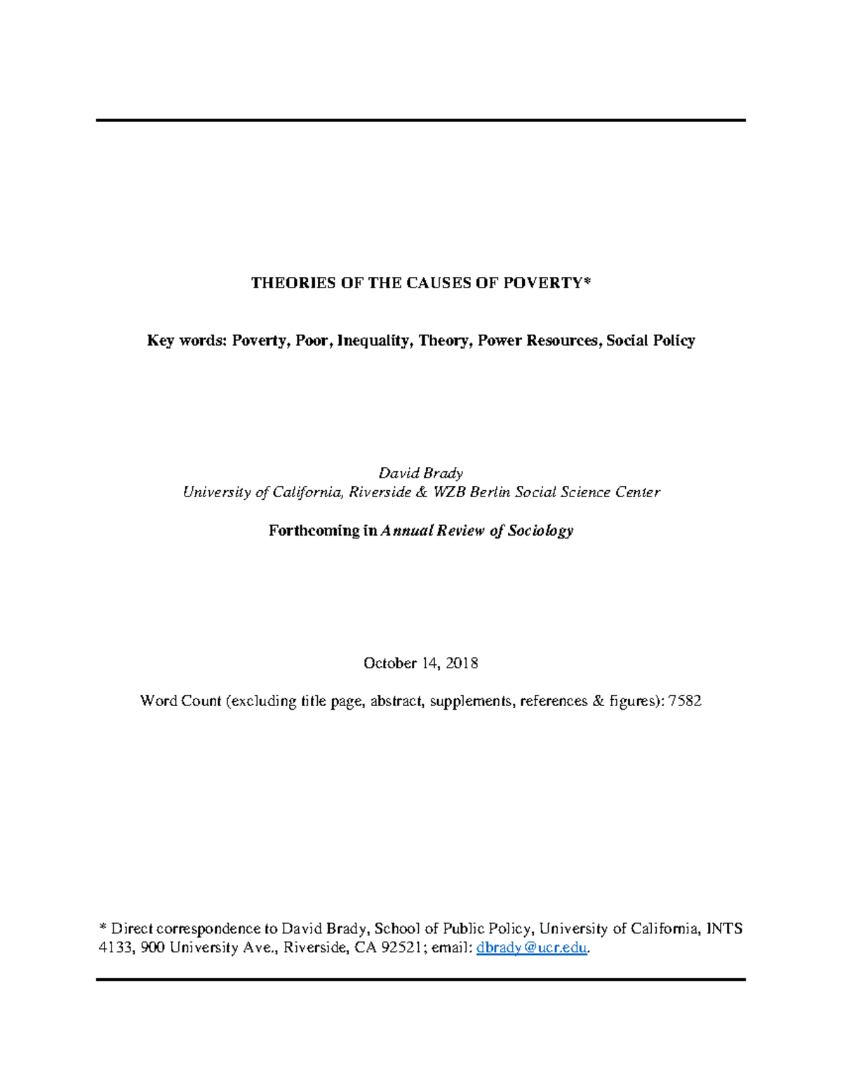 Theories of the Causes of Poverty: Identification and Frameworks (SOC ...