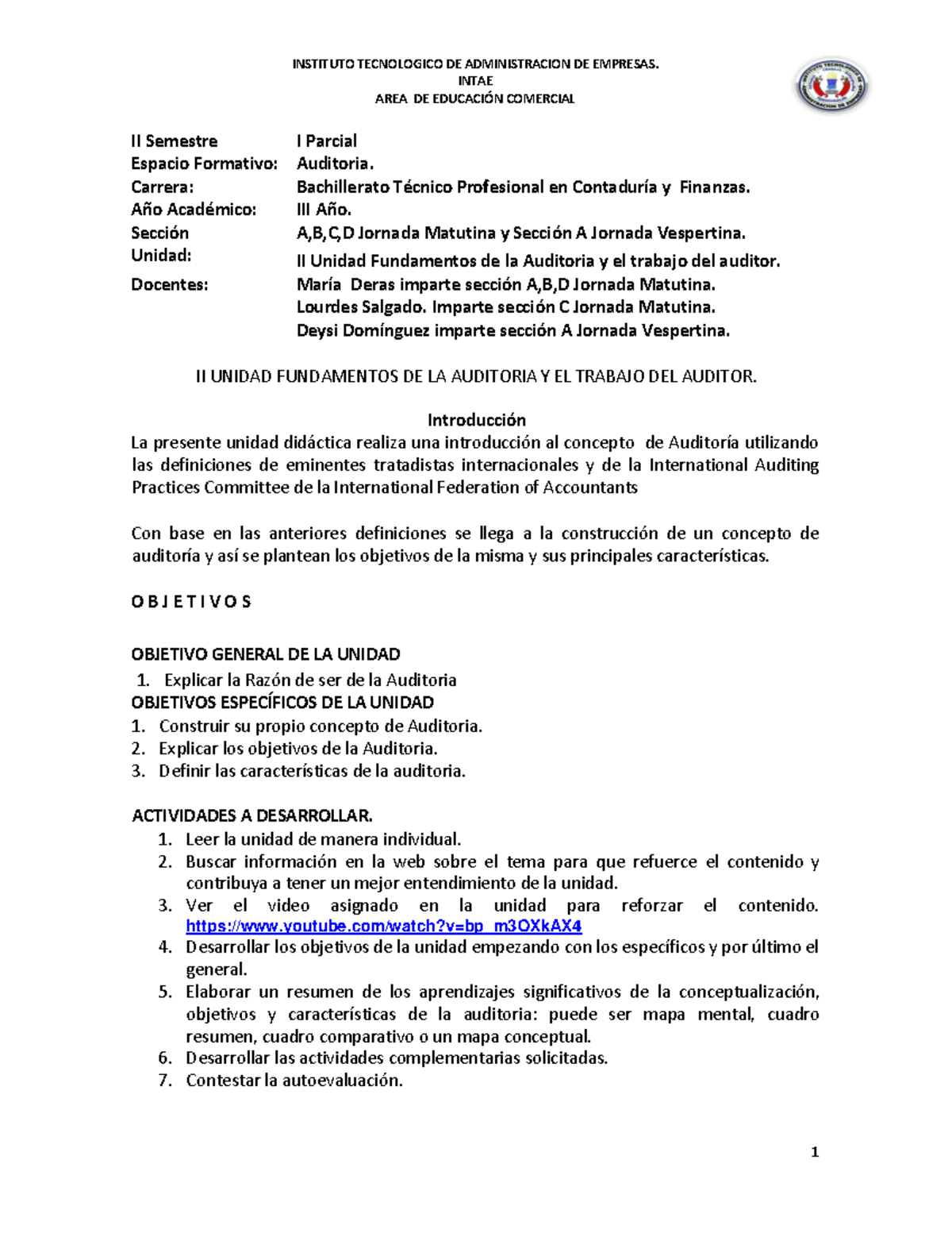 .arch II Unidad Fundamentos DE LA Auditoria Y EL Trabajo DEL Auditor ...