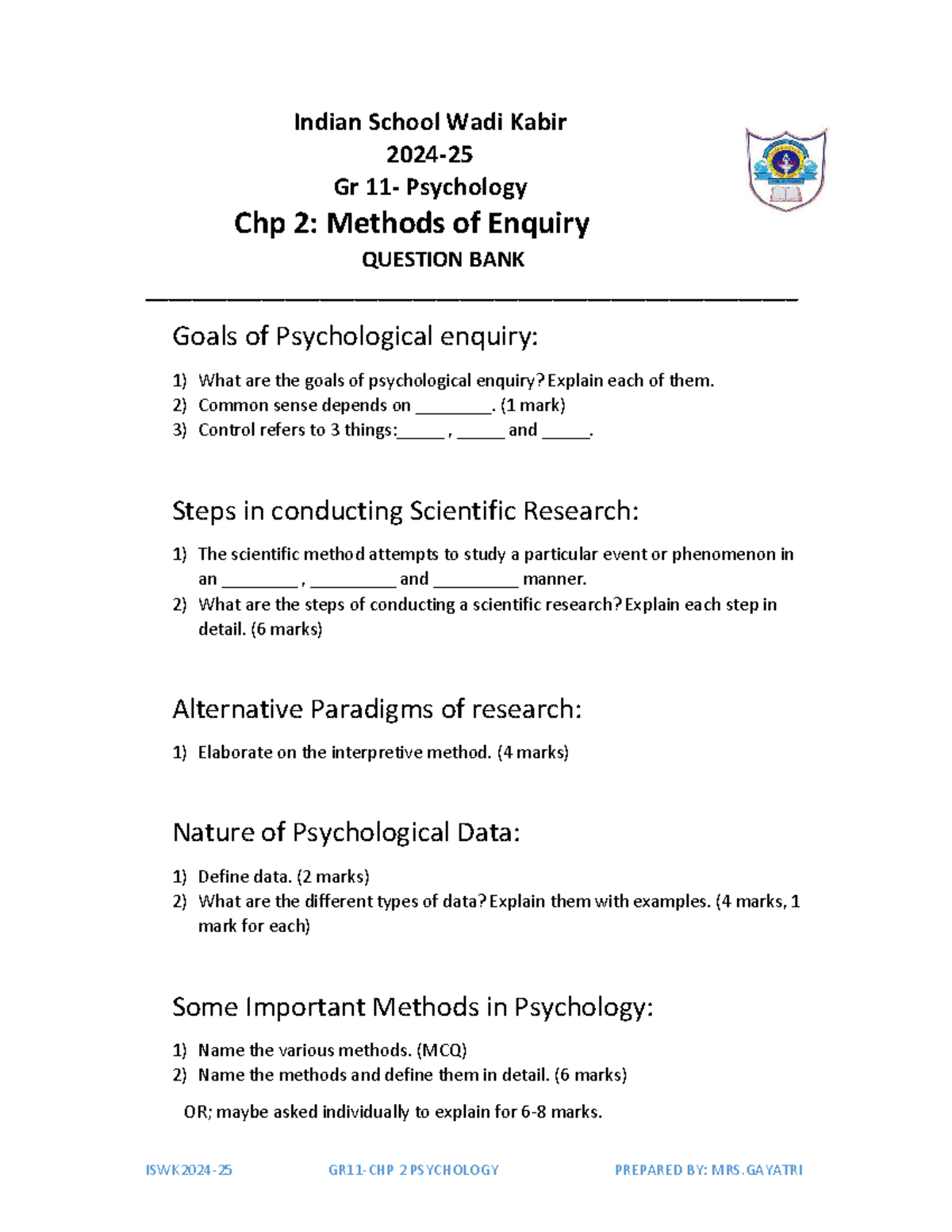 5199547-CHp2- Methods of Enquiry - ISWK2024-25 GR11-CHP 2 PSYCHOLOGY ...