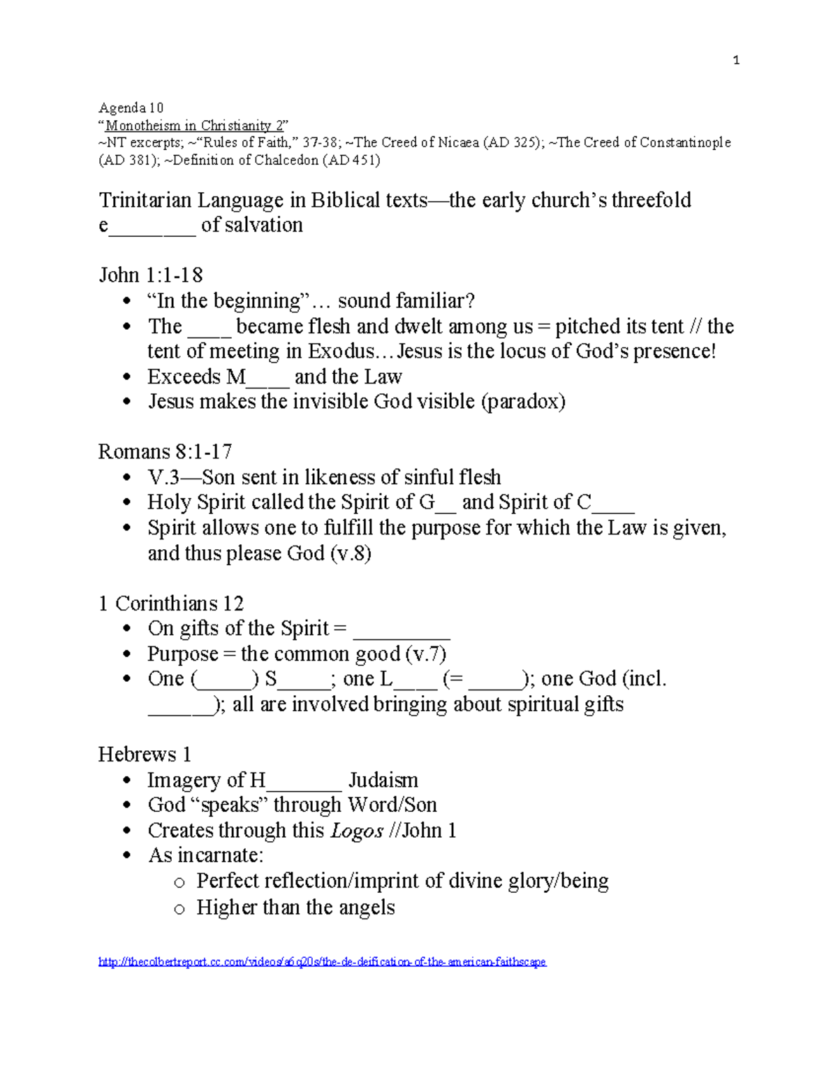 Agenda 10: Monotheism in Christianity and Early Creeds - Studocu