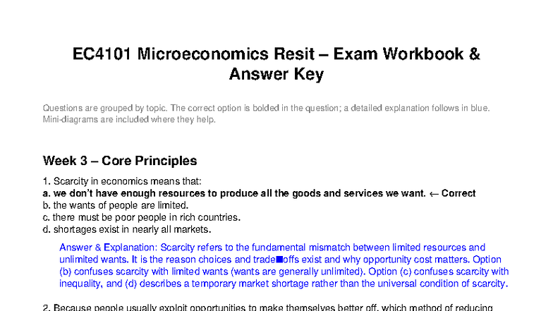 EC4101 Microeconomics Resit Exam Workbook Answer Key with Explanations ...