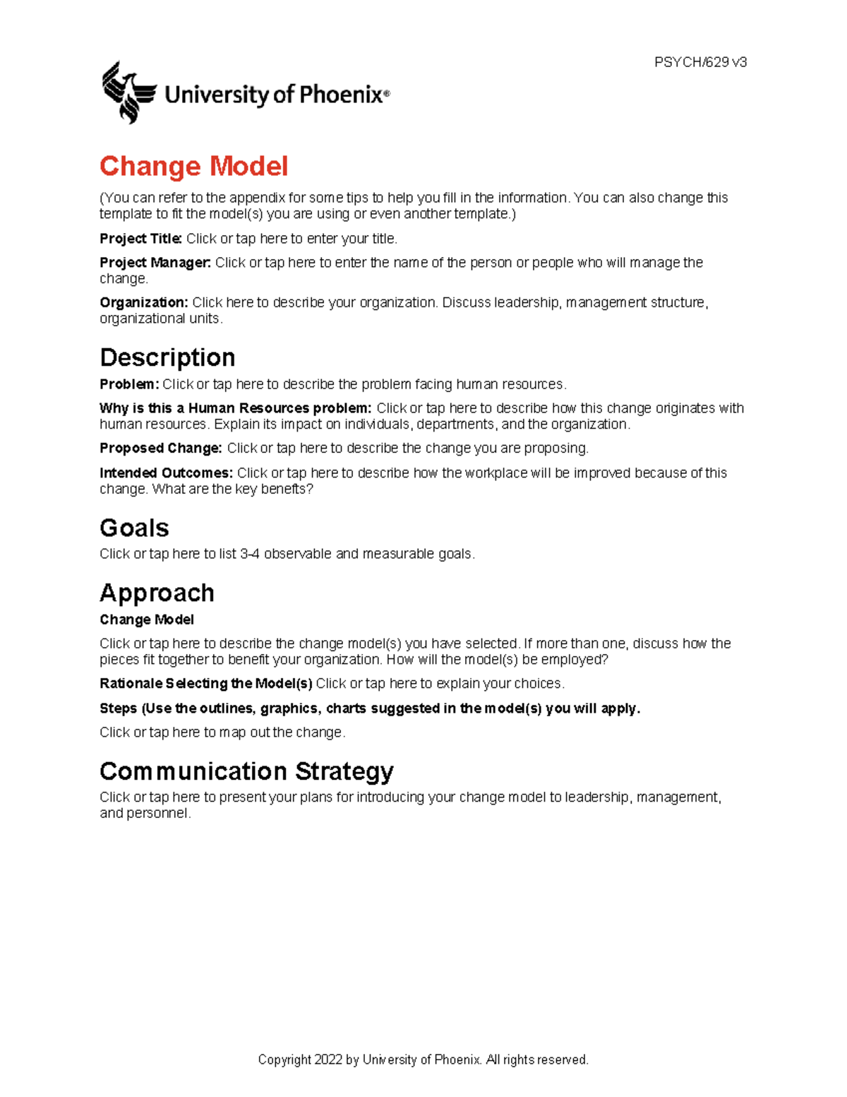 Psych 629 Week 2 Change Model Template and Guidelines - Studocu
