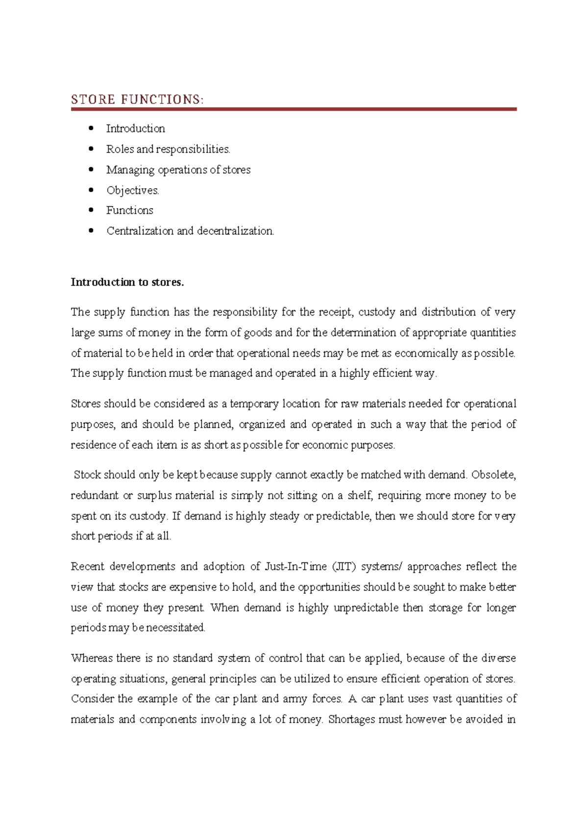 Store Functions: Centralization and Decentralization Overview - Studocu