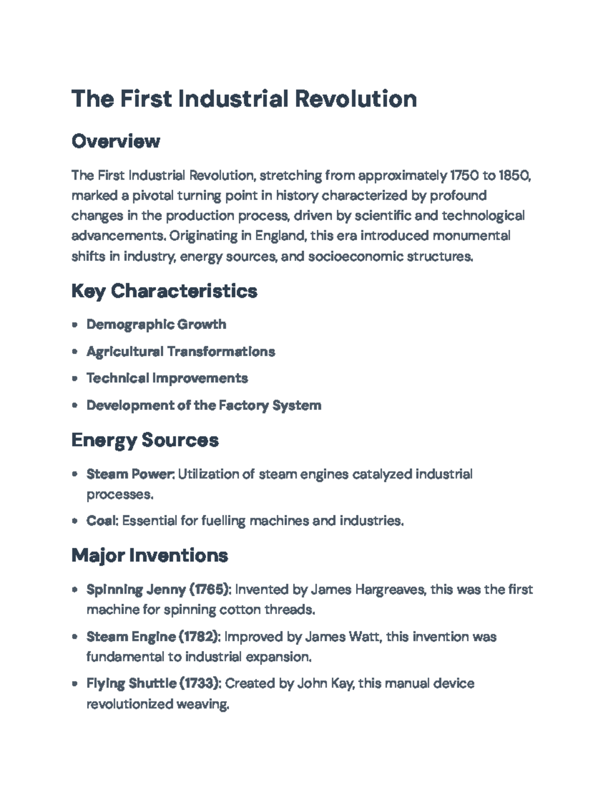 The First Industrial Revolution: Key Features and Impacts (HIST101 ...
