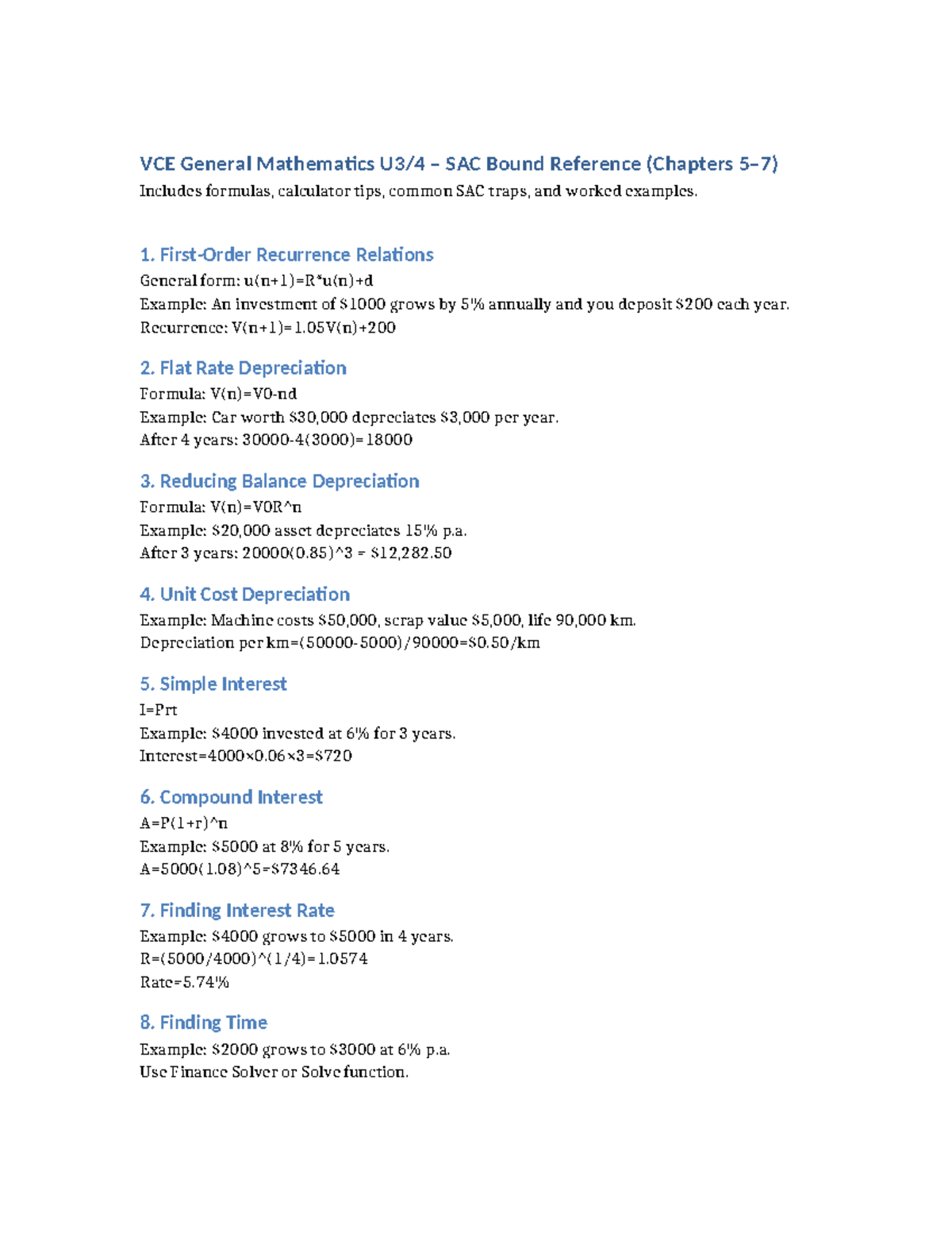 VCE General Maths SAC Bound Reference (Chapters 5-7) - Studocu