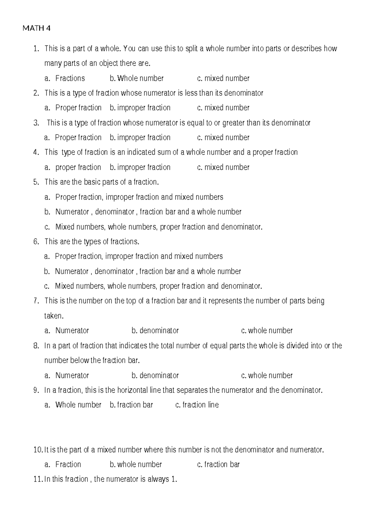MATH 4 Final Exam - Understanding Fractions and Mixed Numbers - Studocu