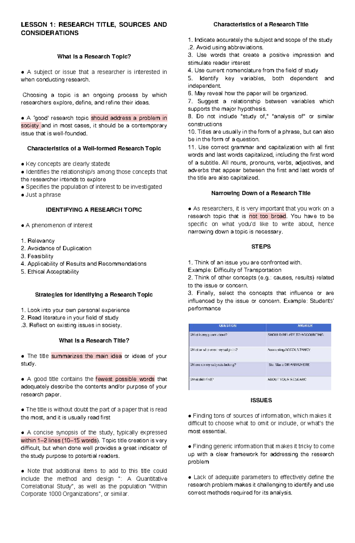 RESEARCH 101: TOPICS, TITLES, AND INTRODUCTION STRATEGIES - Studocu