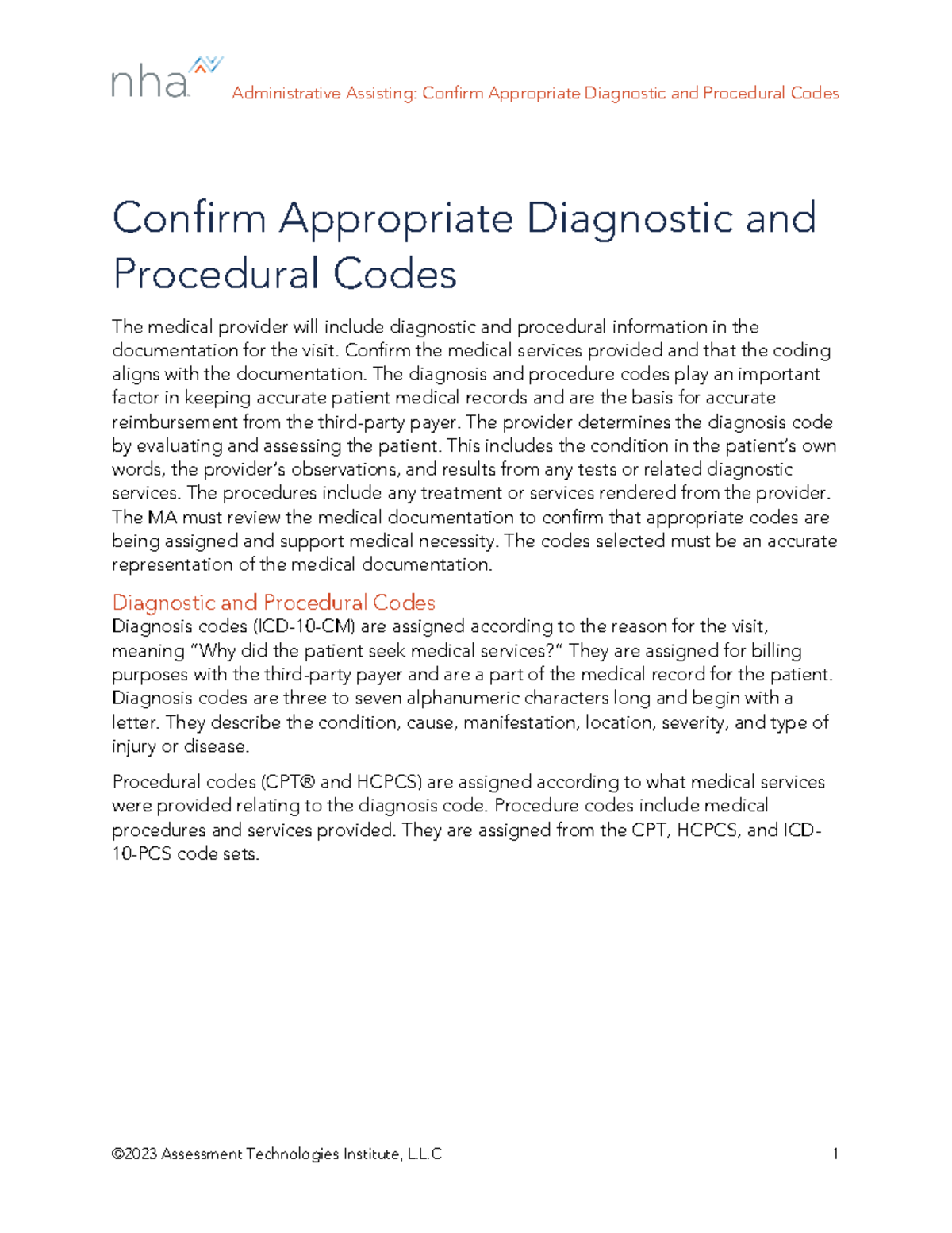 Confirming Diagnostic and Procedural Codes in Administrative Assisting ...