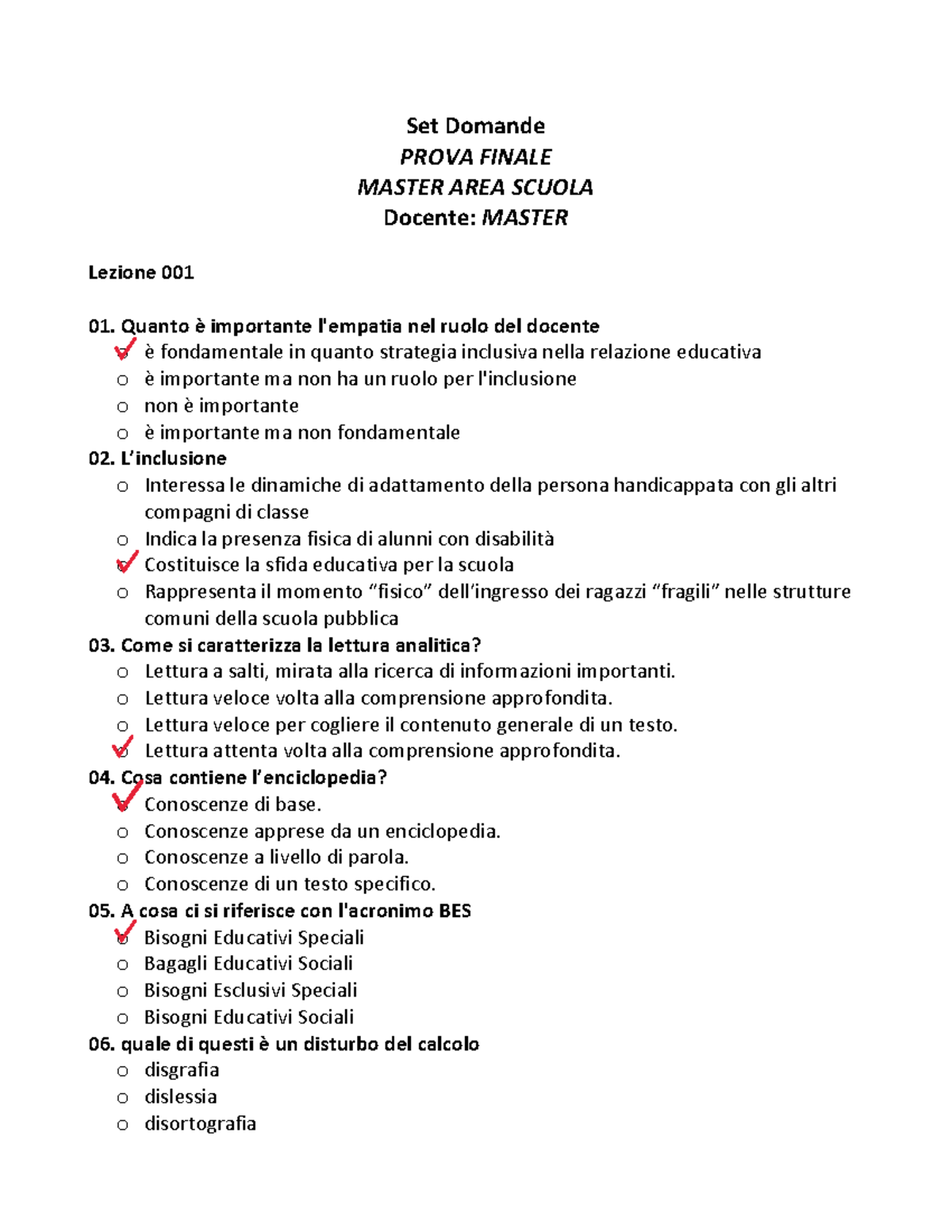 Prova Finale Master Ecampus: Domande Chiave e Risposte - Studocu