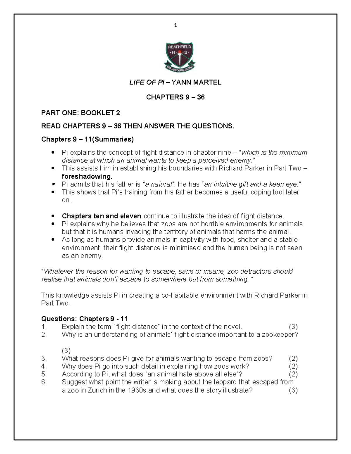 Life of Pi (ENG 101) Chapter Summaries and Analysis: Chapters 9-36 ...