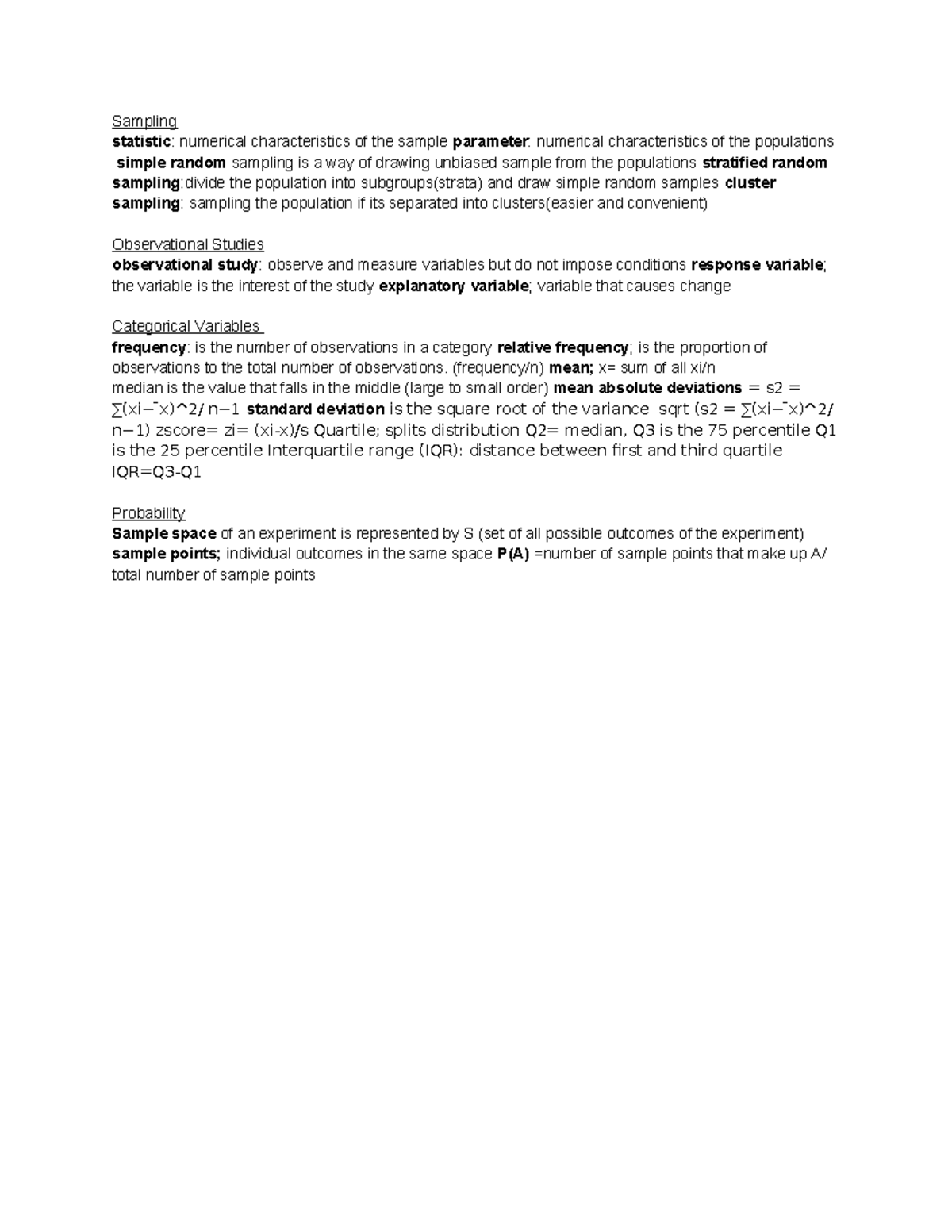 Sampling Statistics Cheat Sheet: Key Concepts and Methods - Studocu