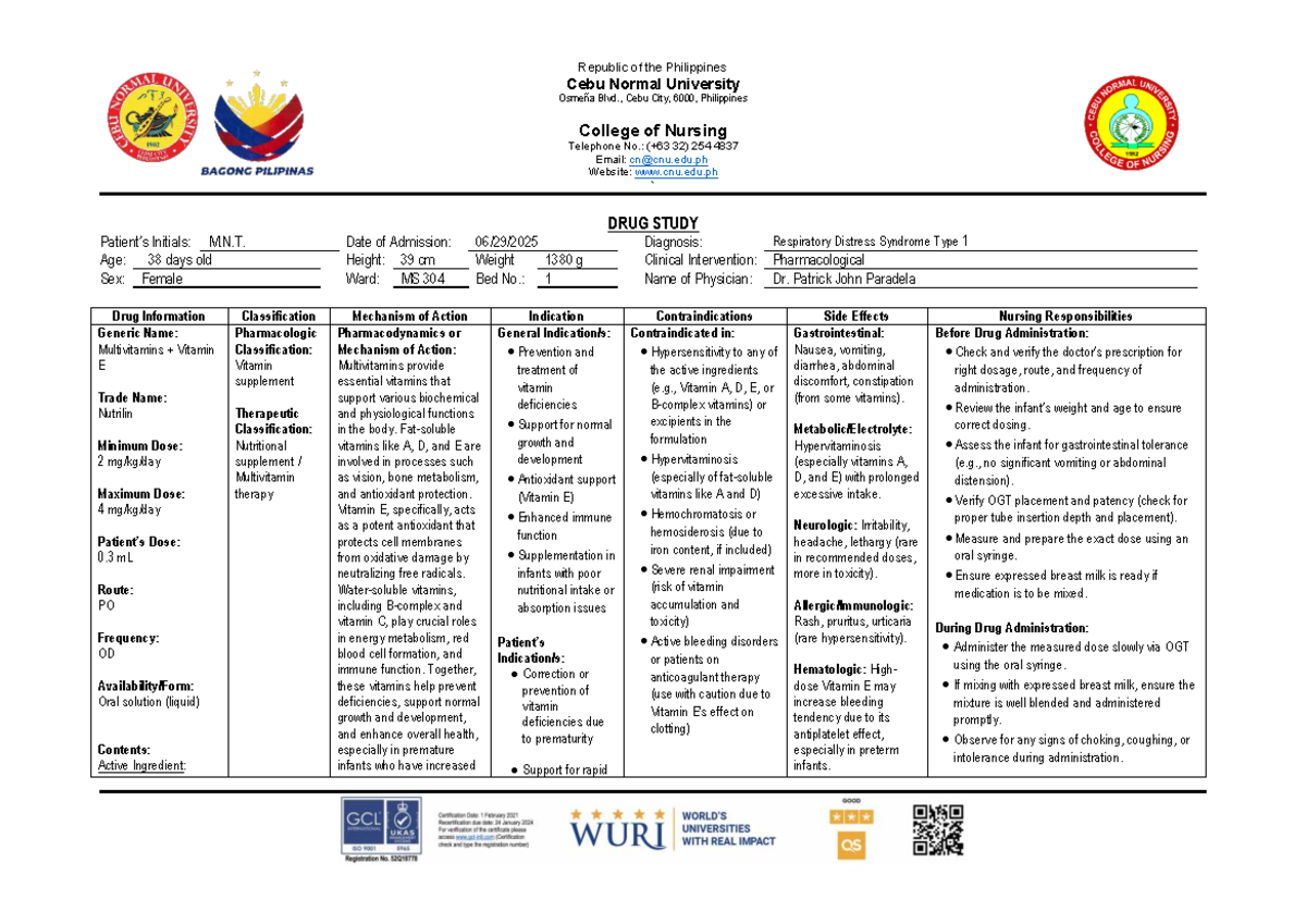 MS 304 Drug Study: Multivitamins & Vitamin E for Infants - Studocu