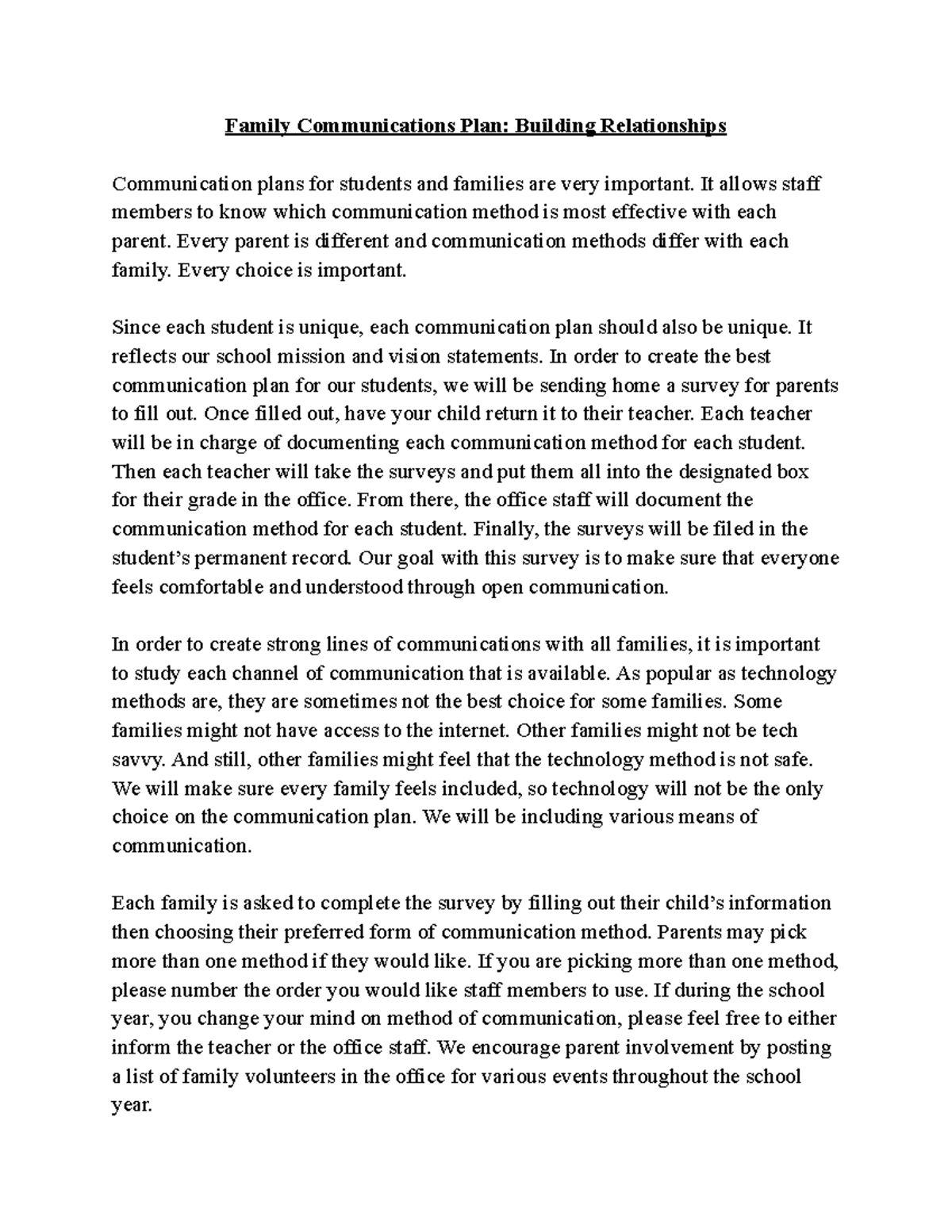 EDU315 T3 Assignment - Family Communication Plan Overview - Studocu