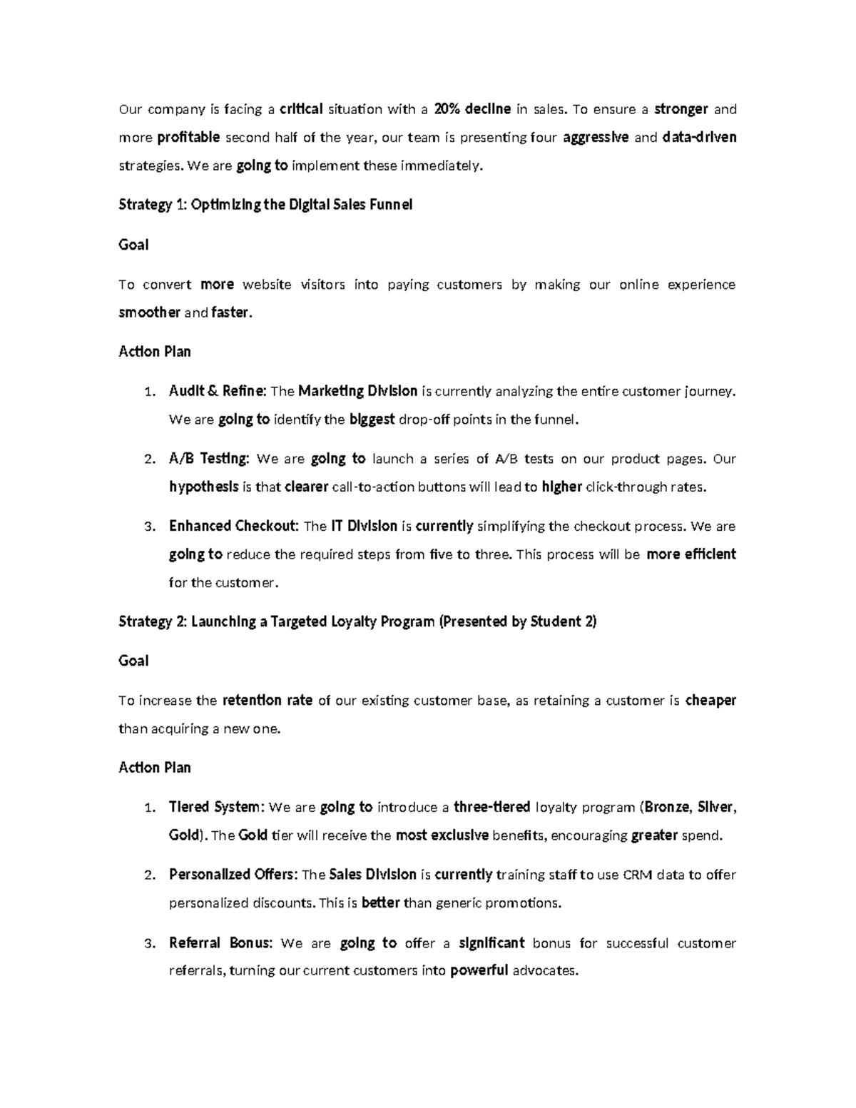 Final Project - Strategies for Sales Recovery (MGUKGULPIM) - Studocu