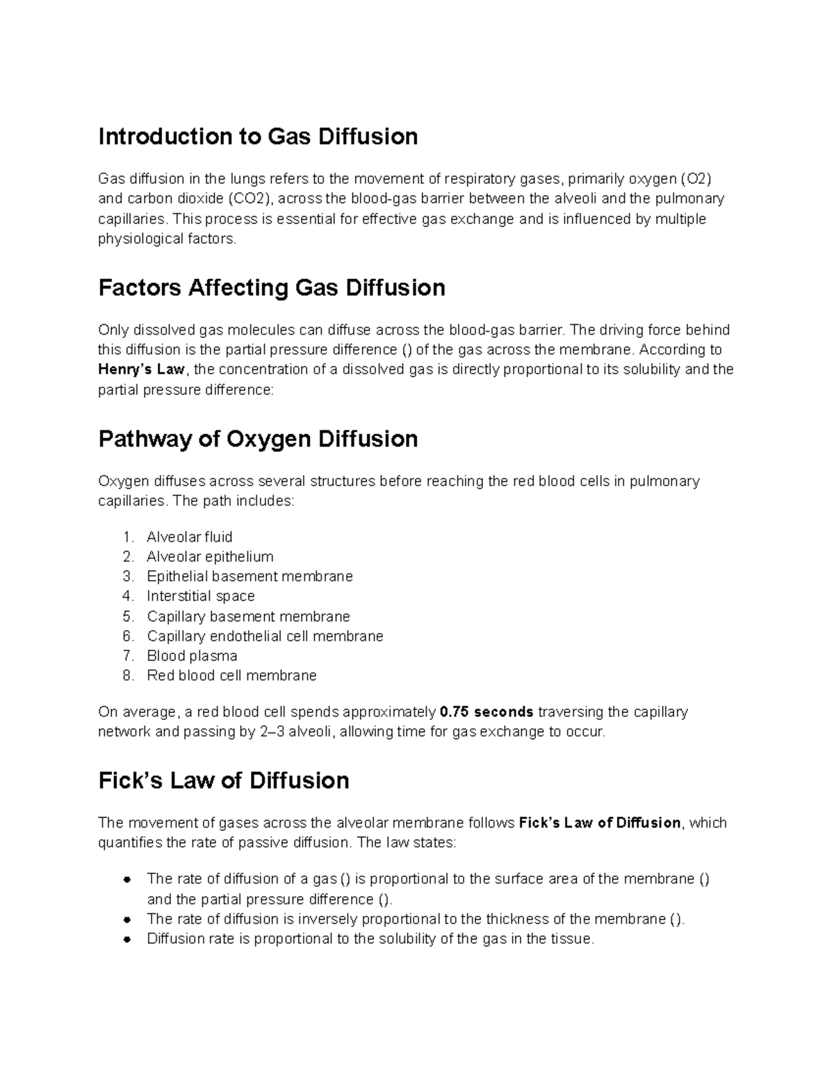 Gas Diffusion I: Understanding Lung Gas Exchange Mechanisms - Studocu