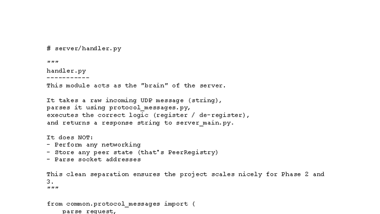 Handler.py Module: UDP Message Processing for Server - Studocu