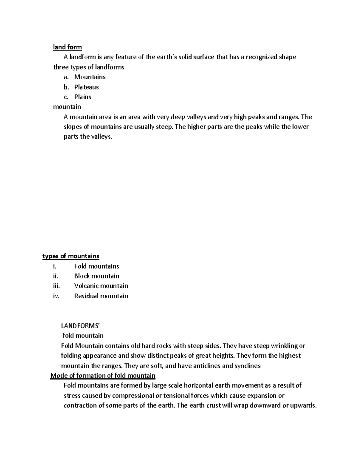 7453 Landform - Class Notes on Mountains, Plateaus, and Plains - Studocu