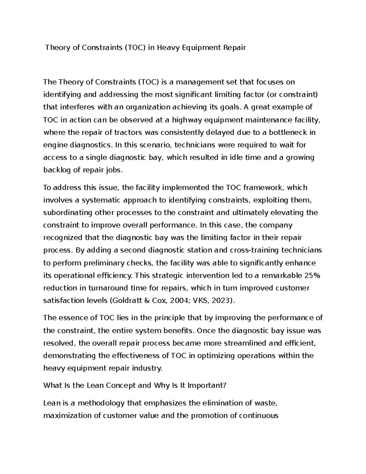 Cvo ref 3 - OPSCB/574: Theory of Constraints in Heavy Equipment Repair ...