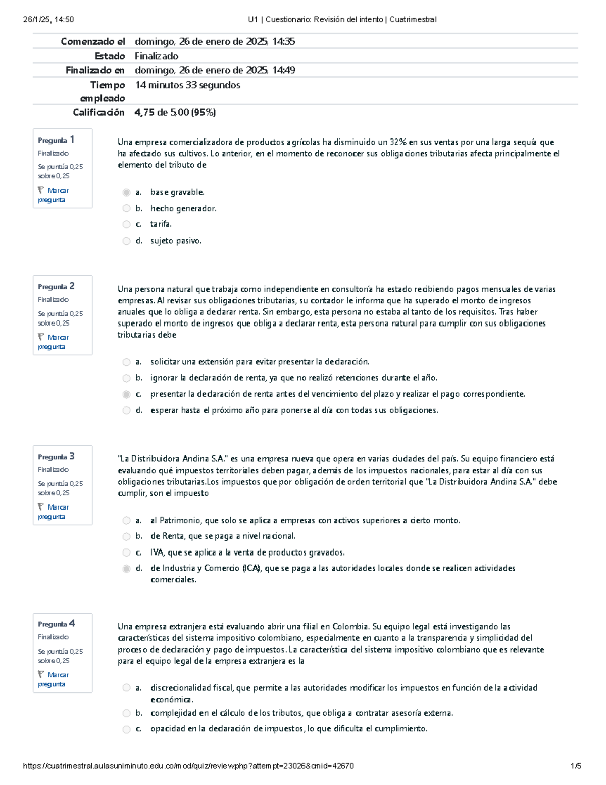 U1 Cuestionario: Revisión del Intento Cuatrimestral de Impuestos - Studocu