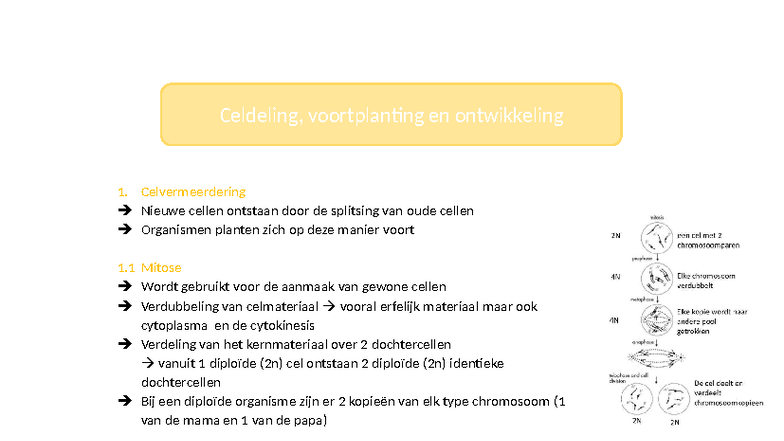 Celdeling, Voortplanting en Ontwikkeling: Biologie 101 Samenvatting ...