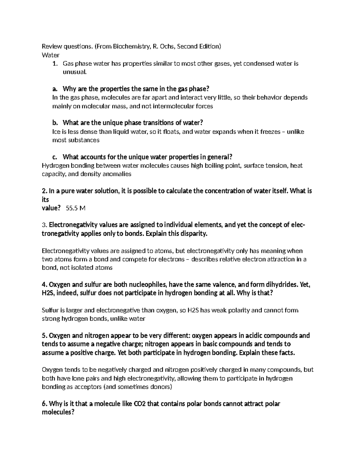 Biochemistry Review Questions: Key Concepts and Insights - Studocu