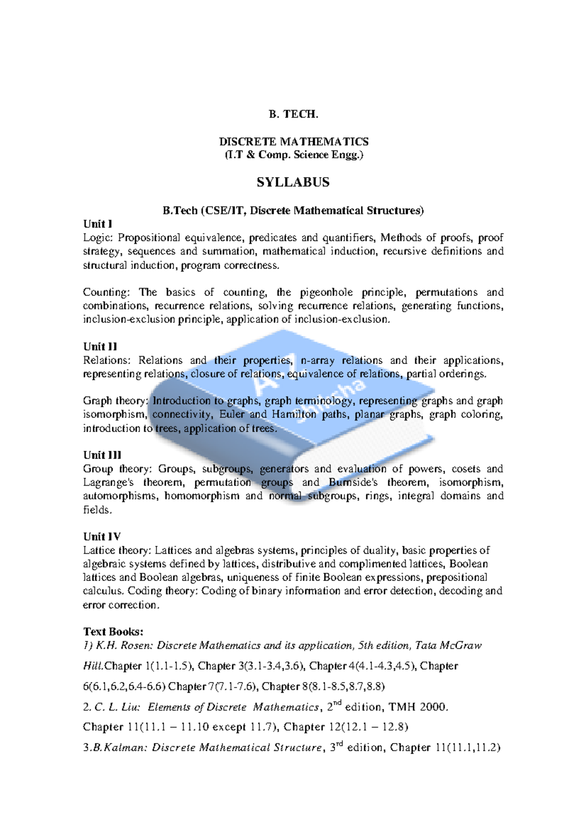 B.Tech IT & CSE Discrete Mathematics Syllabus Overview - Studocu
