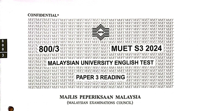 MUET S3 2024 Reading Paper - Malaysian University English Test - Studocu