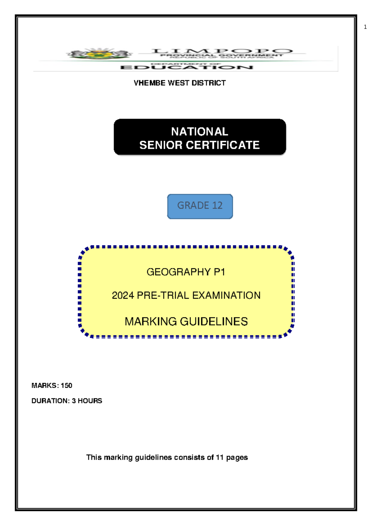 2024 GEOG P1 Pre-Trial Exam Marking Guidelines - Studocu