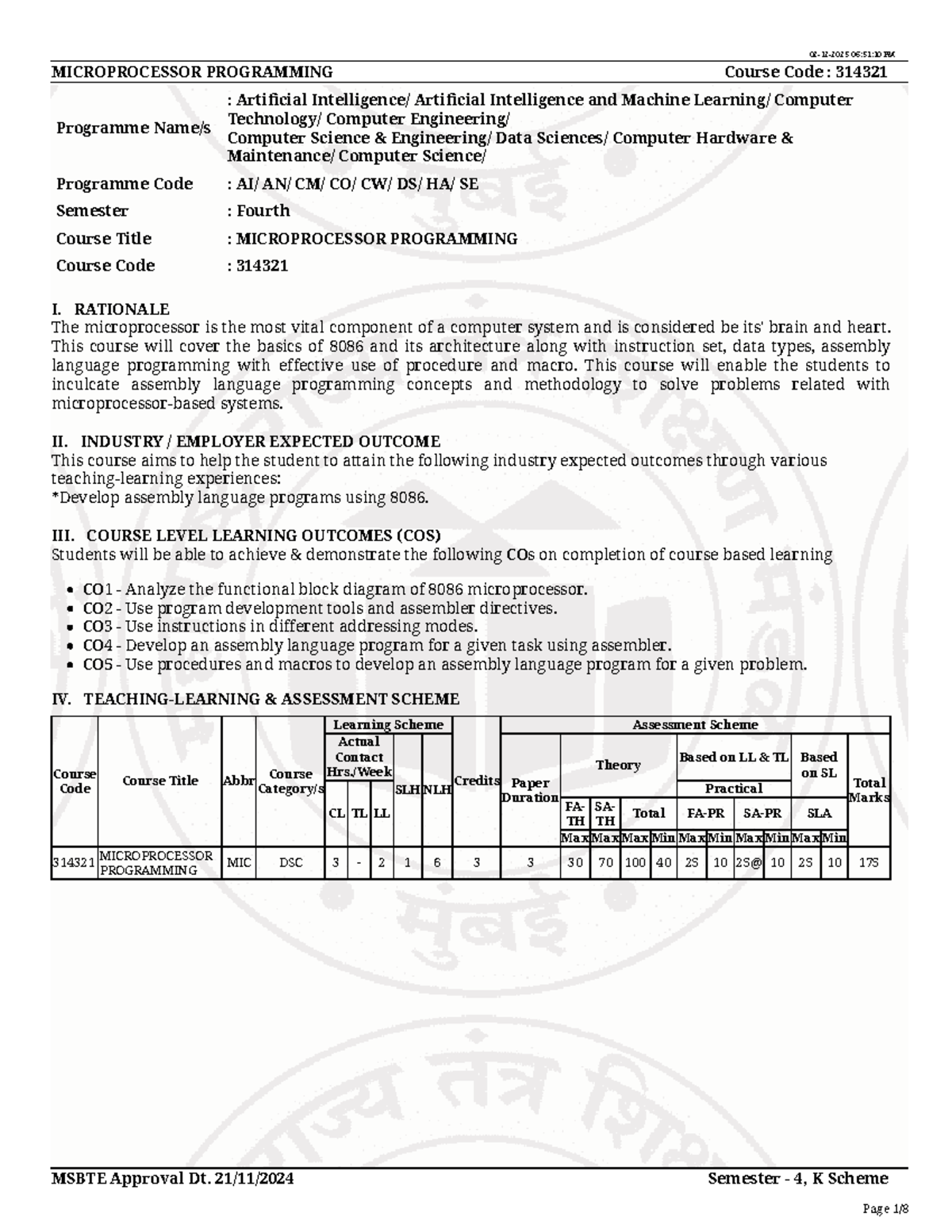 Microprocessor Programming (314321) - Course Overview and Learning ...