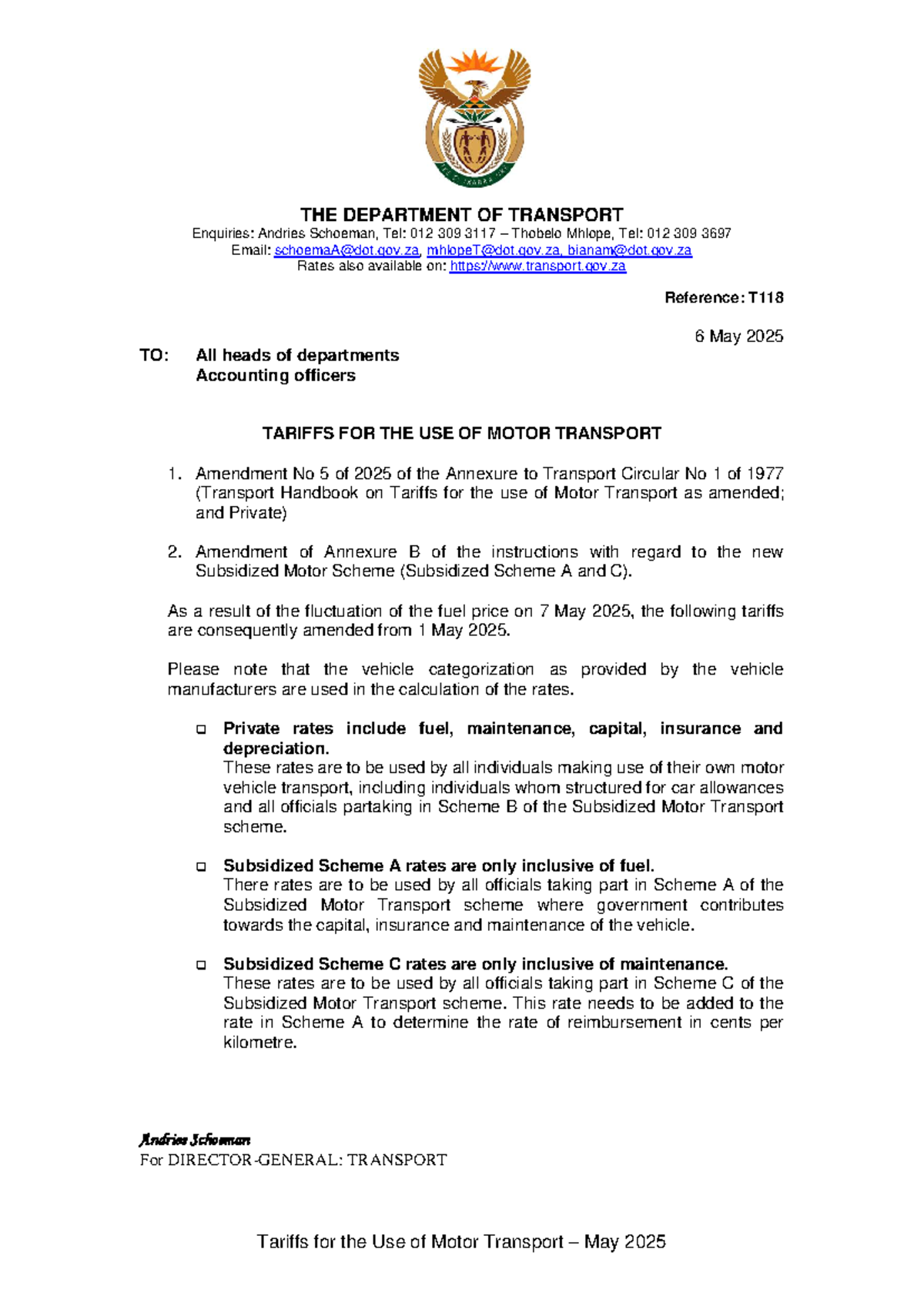 FUEL Tariffs for Motor Transport - May 2025 Updates - Studocu