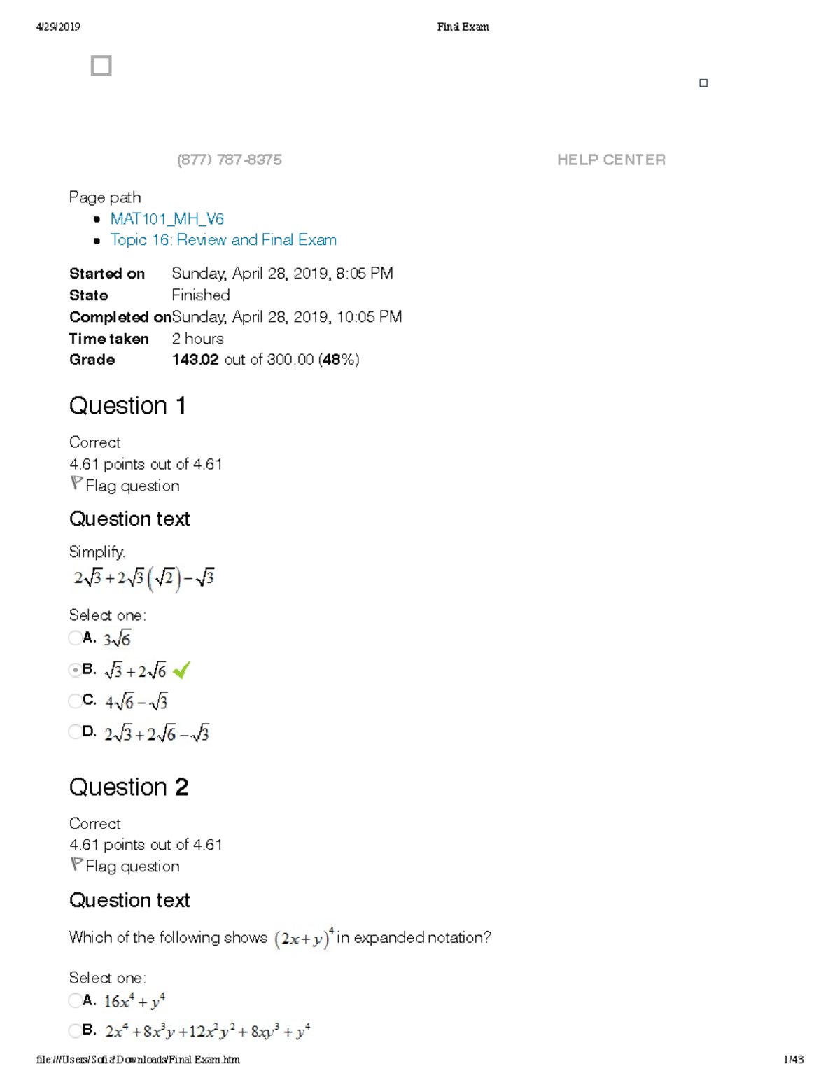 Final Exam MAT 101: College Algebra Review Questions 2024 - Studocu
